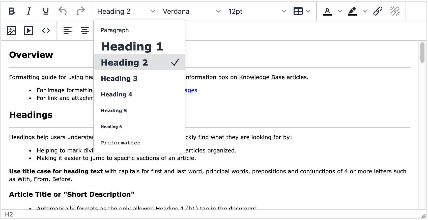 KB0033906 - General Formatting - Headings, Lists, Tables, Contact ...